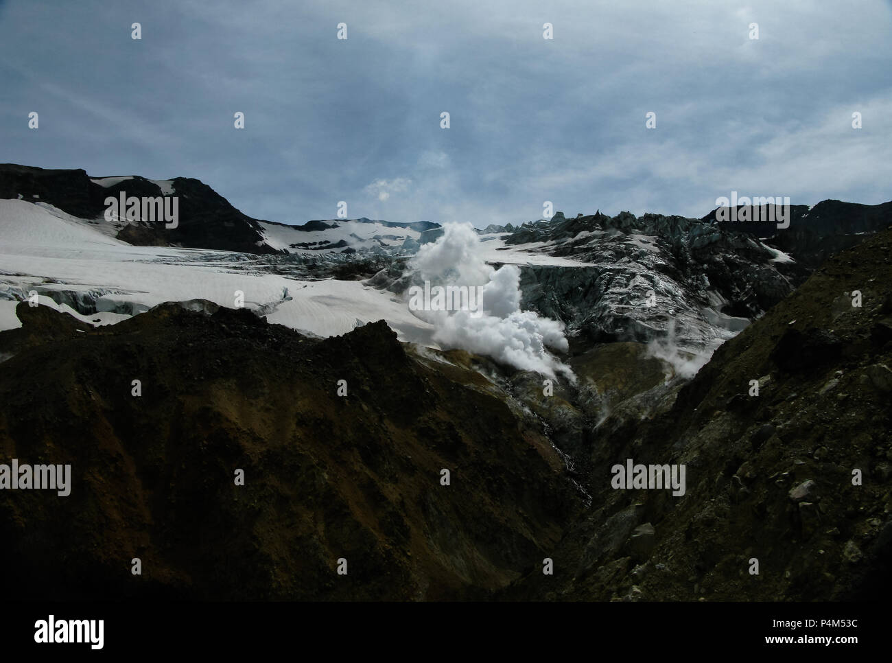 Fumarole in active crater of Mutnovsky volcano at Kamchatka, Russia ...
