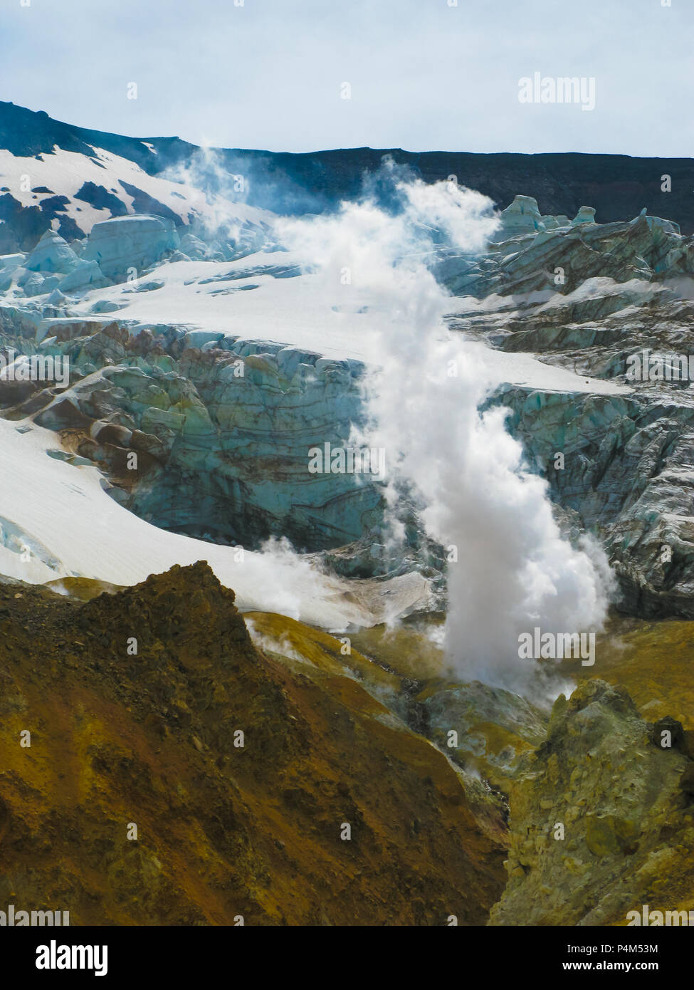 Fumarole in active crater of Mutnovsky volcano at Kamchatka, Russia ...