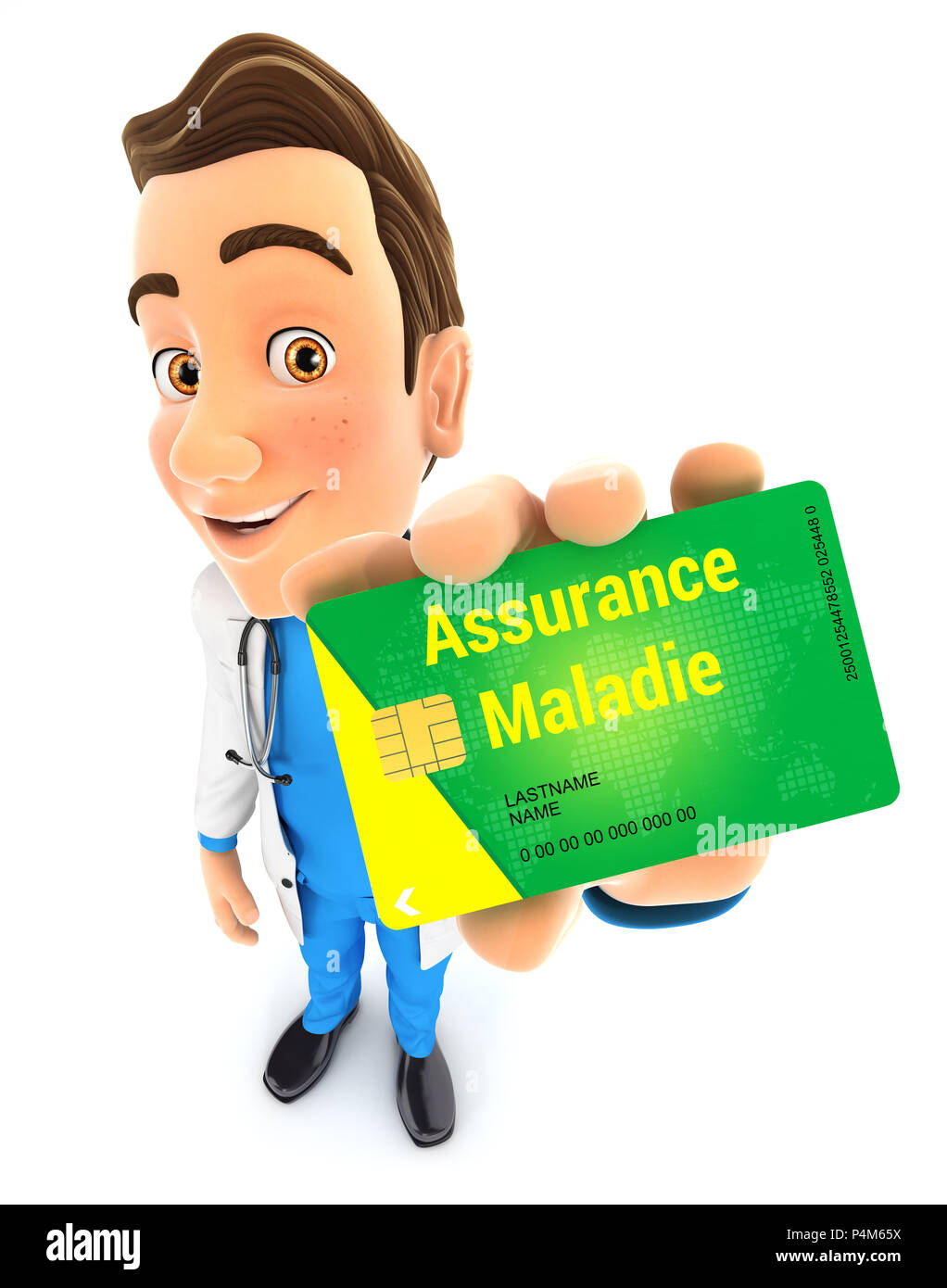 3d doctor holding health insurance card, illustration with isolated ...