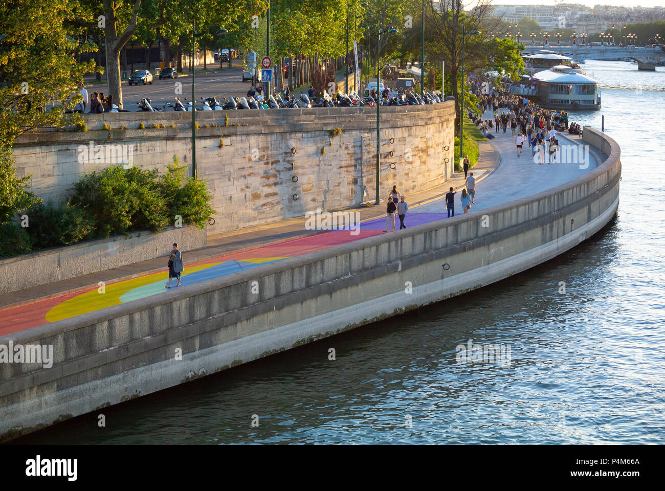 People walking on Street art of the riverside, Paris, IDF, France Stock ...