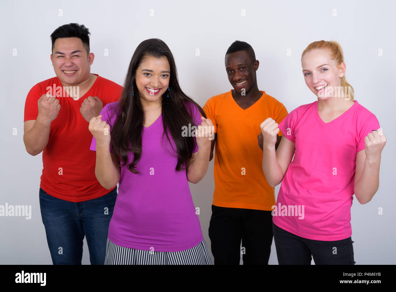 Studio shot of happy diverse group of multi ethnic friends smili Stock ...