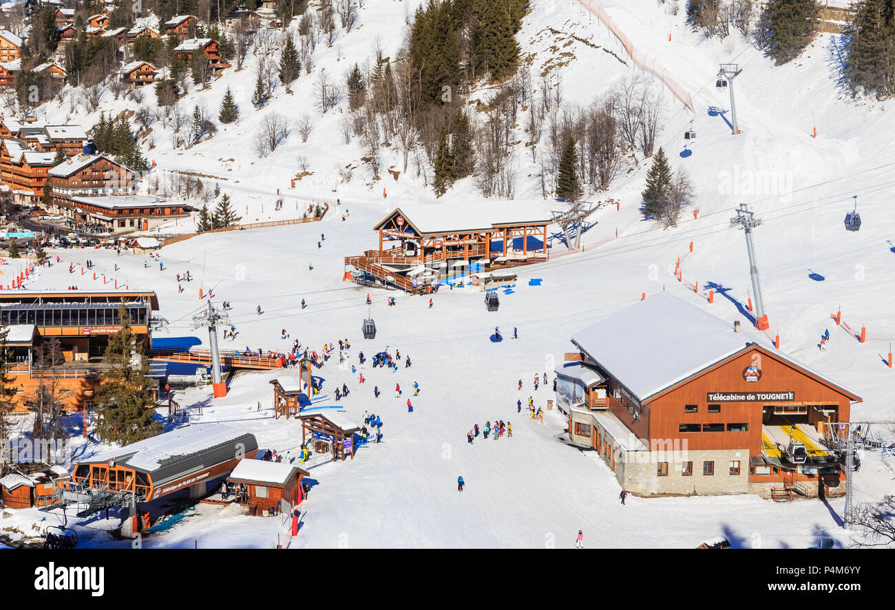 Valley view of Meribel. Meribel Village Center (1450 m). Lower Saulire ...