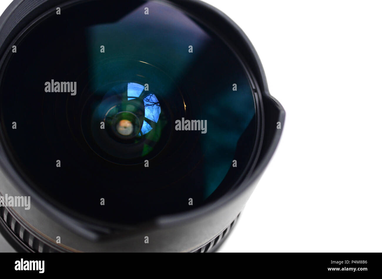 Fragment of a wide angle lens for a modern SLR camera. A photograph of ...