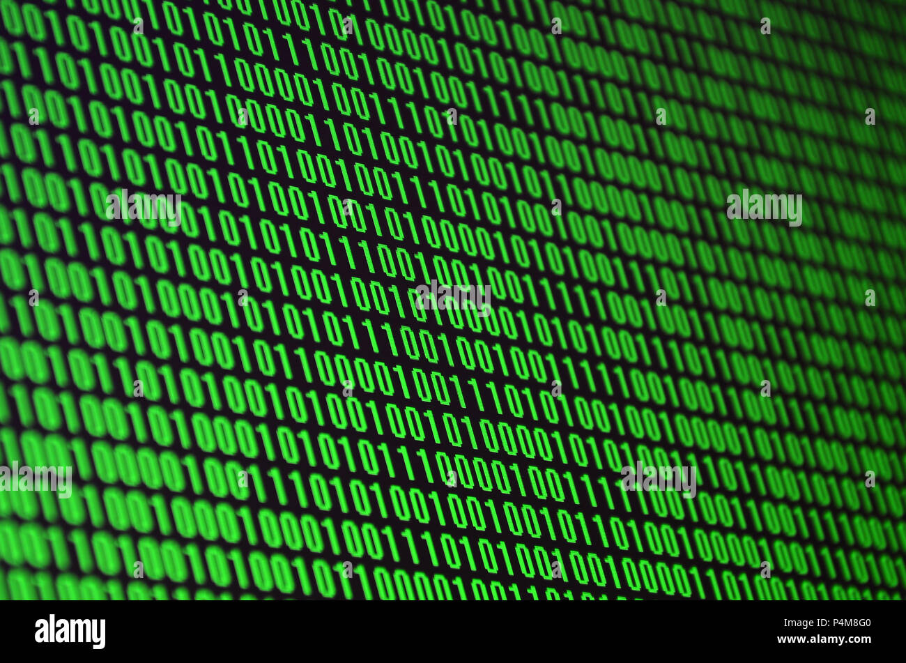 An image of a binary code made up of a set of green digits on a black ...