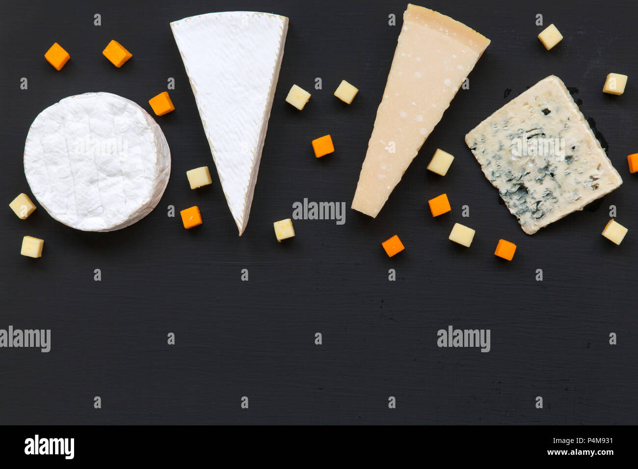 Set of different types of cheese on dark background. Food for romantic ...