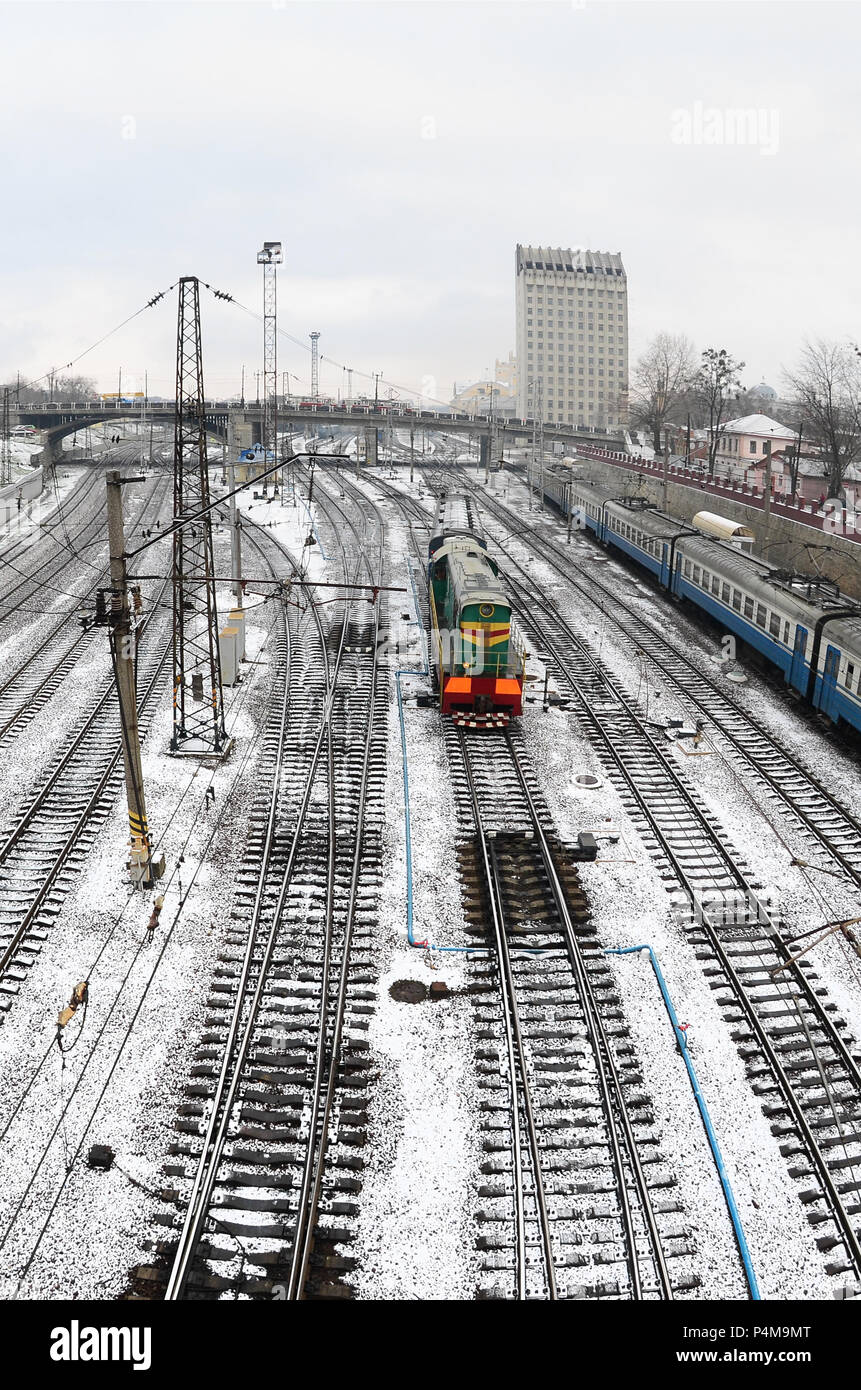 Kharkiv landscape with railroad tracks near the South Railway Station ...