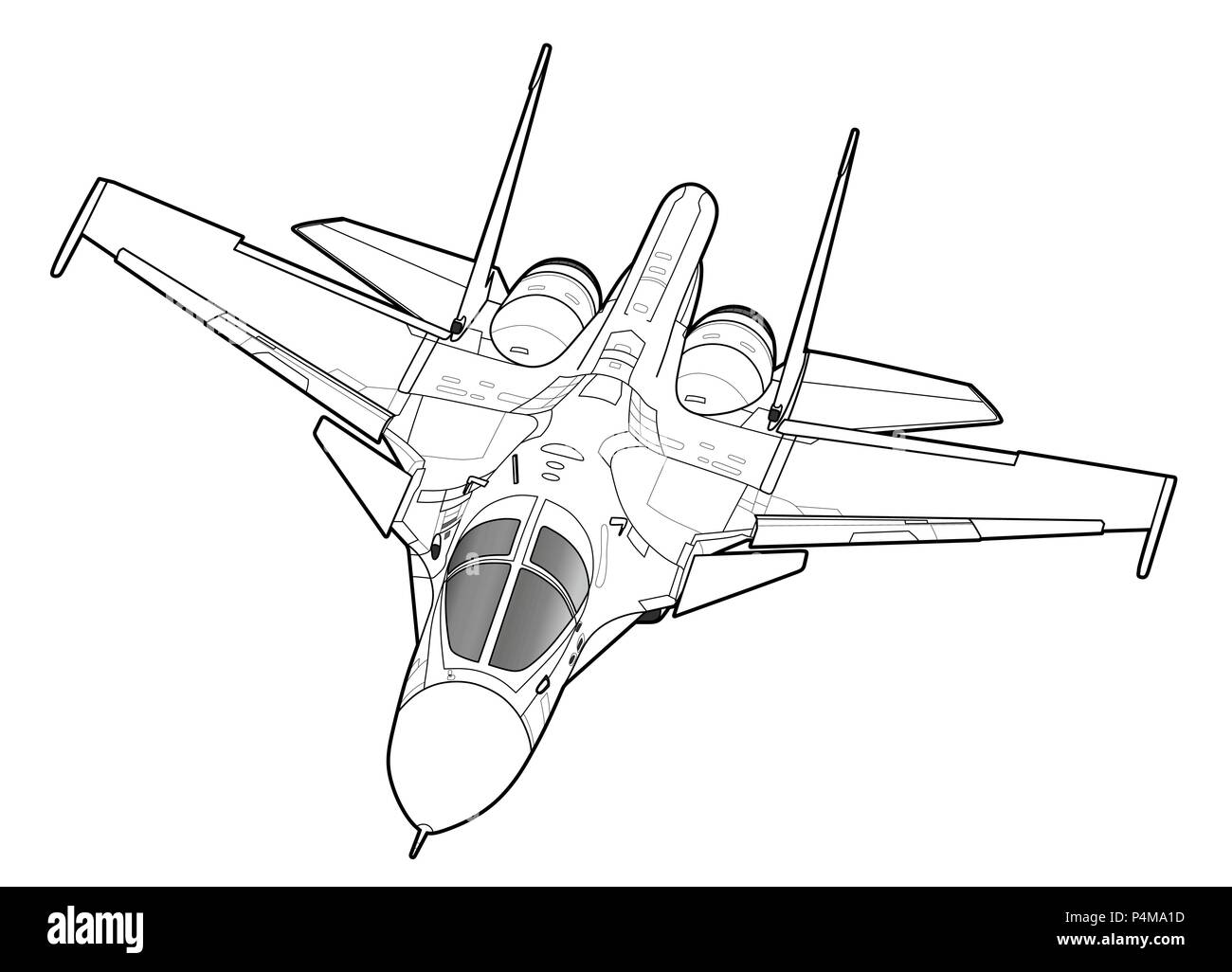Landing of the newest russian jet bomber aircraft. Technichal draw ...