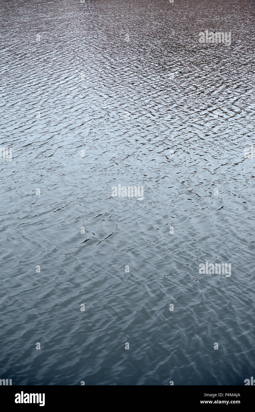 The texture of the water in the river under the influence of wind. A ...