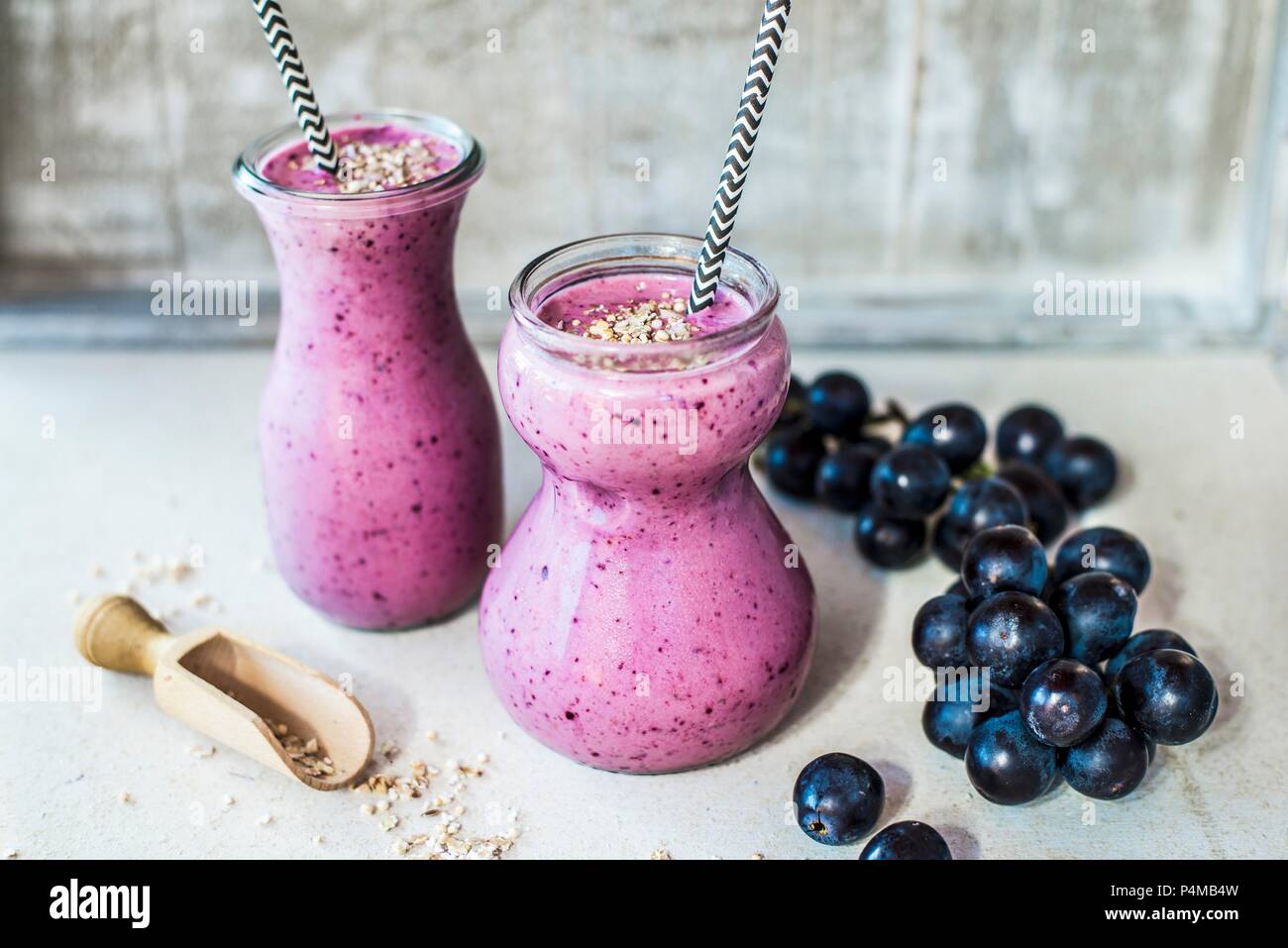 Blueberry, acai, and banana smoothies Stock Photo - Alamy