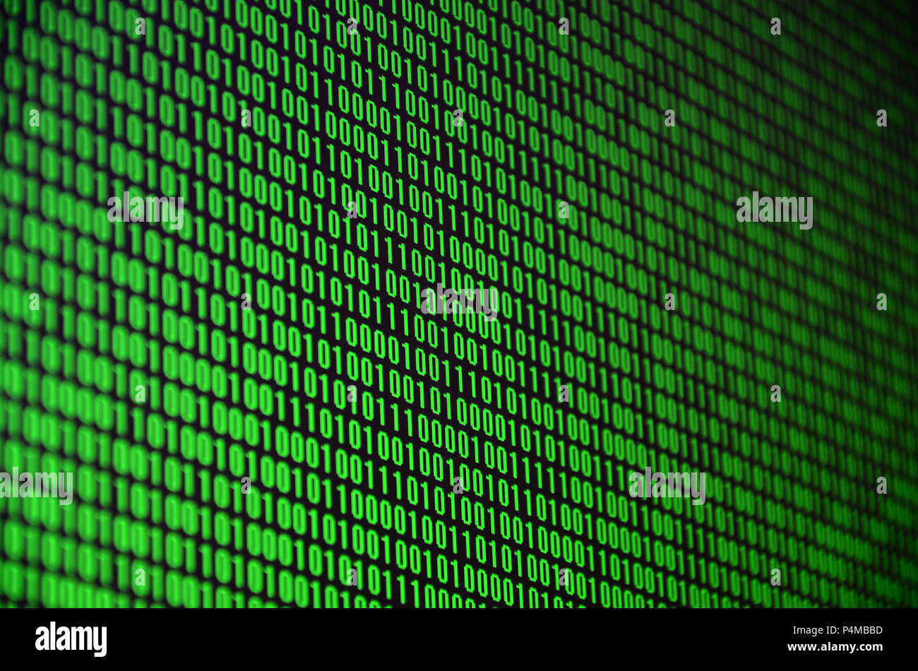 An image of a binary code made up of a set of green digits on a black ...