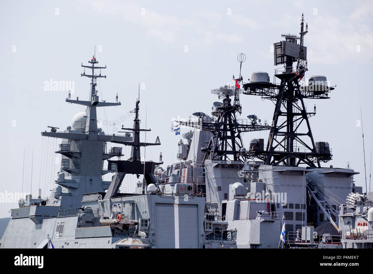 Superstructure of modern russian military cruiser battleship. Russia ...