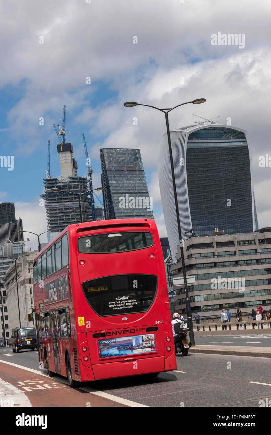 london bus on london bridge, city of london Stock Photo - Alamy