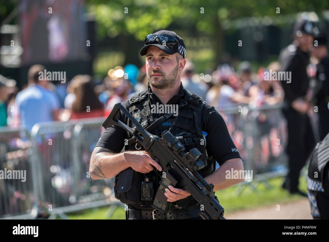 Police and armed police officers on the Long Walk on the morning of the ...