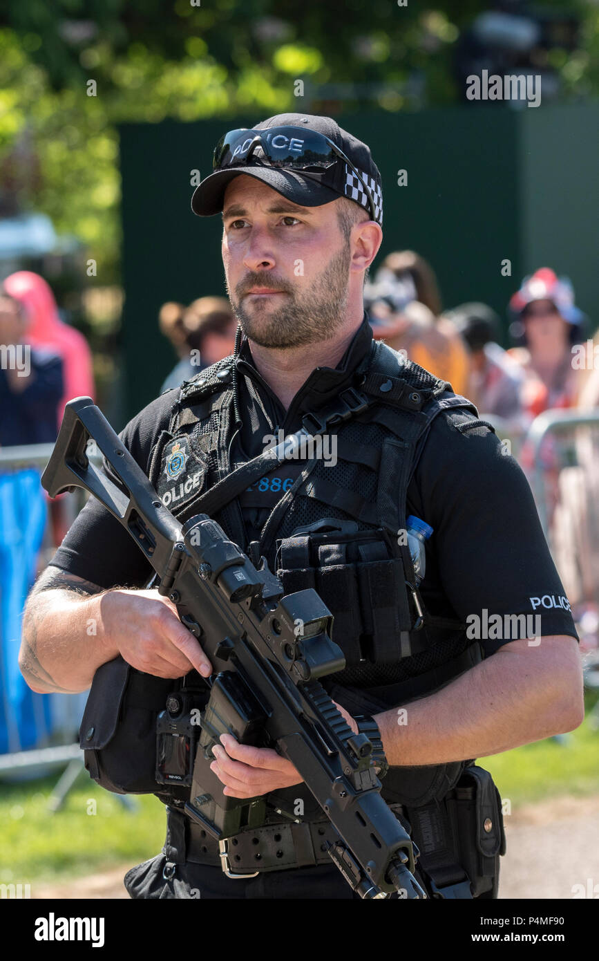 Police and armed police officers on the Long Walk on the morning of the ...