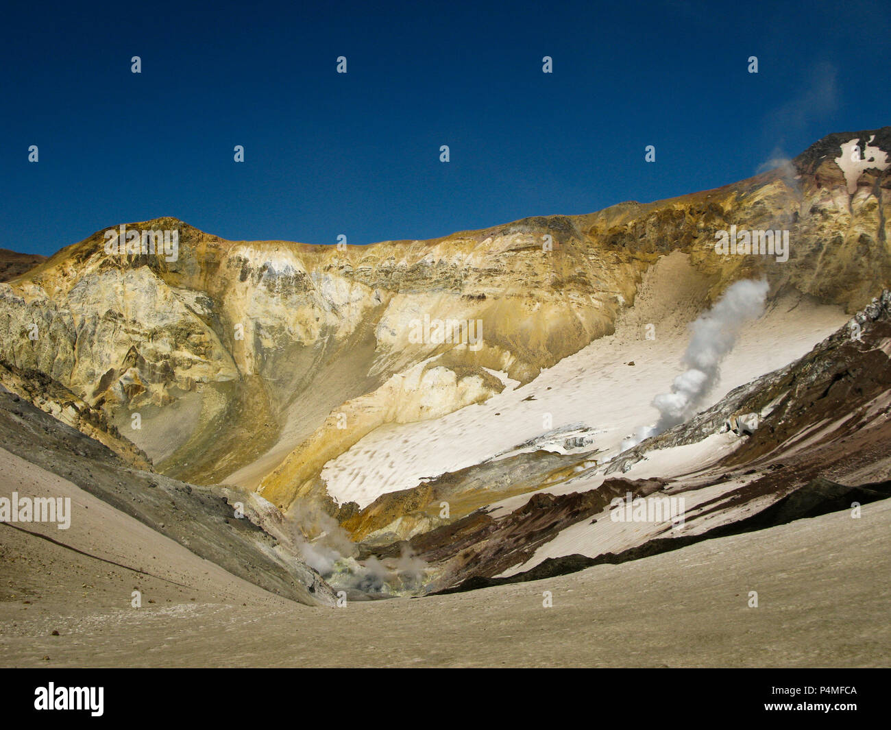 Panorama in active crater of Mutnovsky volcano, Kamchatka, Russia Stock ...