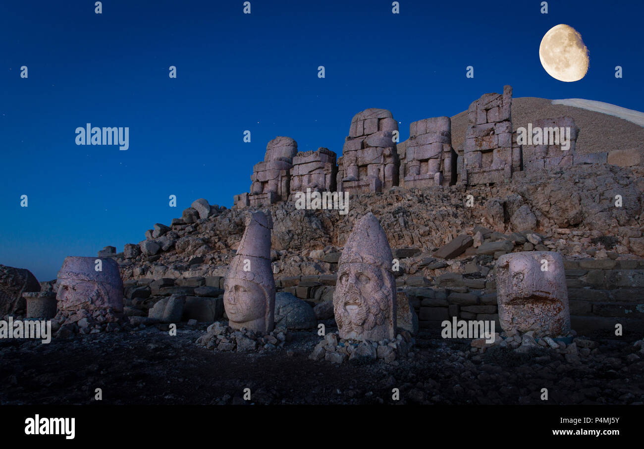 Statues at the piedmont of the tumulus of the Commagene king Antiochos ...