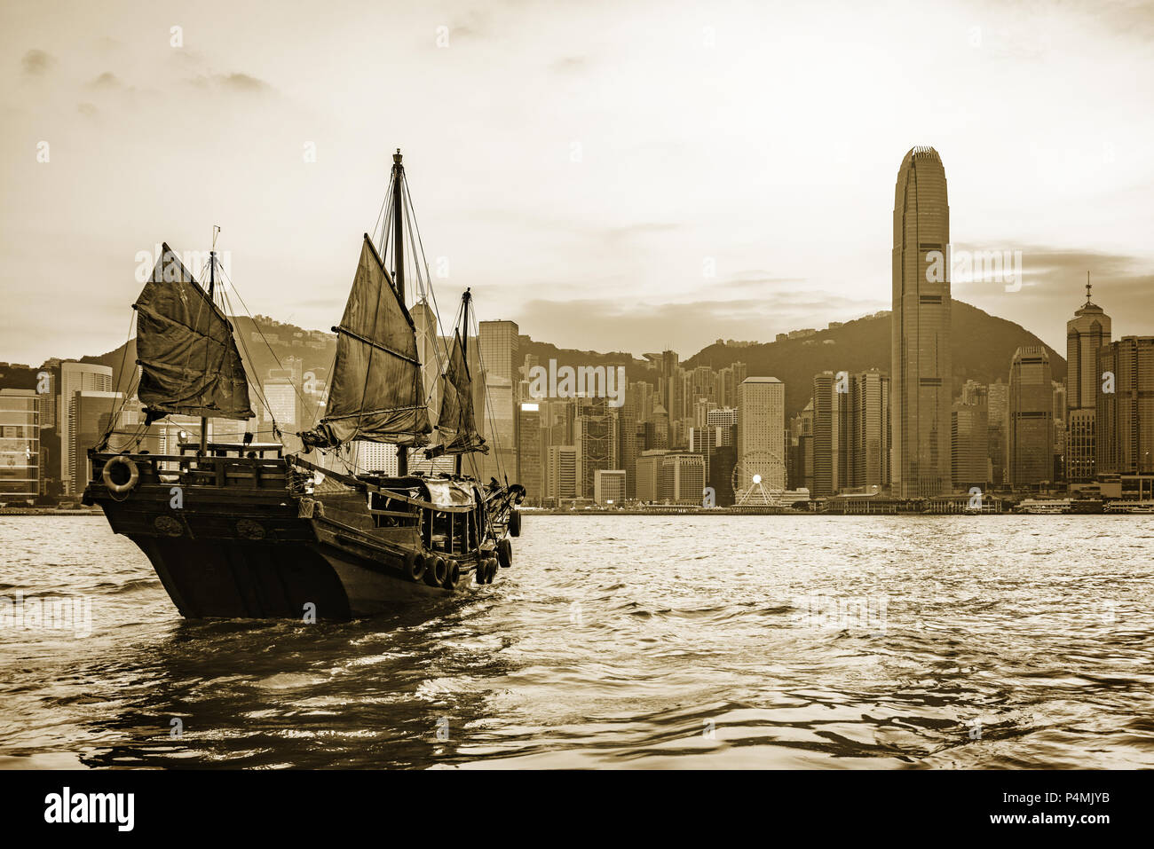 Retro small ship in Hong Kong harbour Stock Photo - Alamy