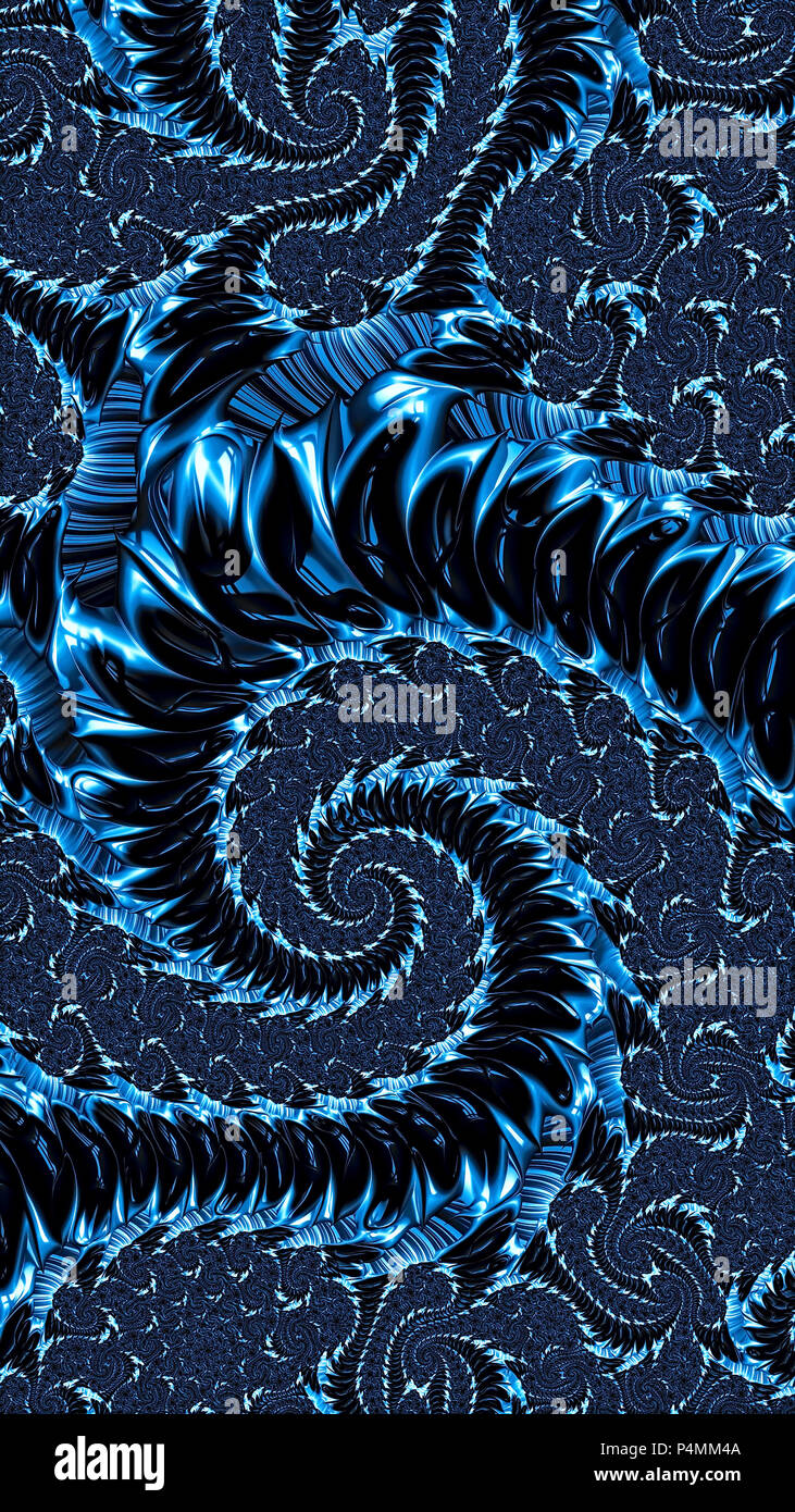Blue fractal background with curls and reapiting spirals. Abstract ...
