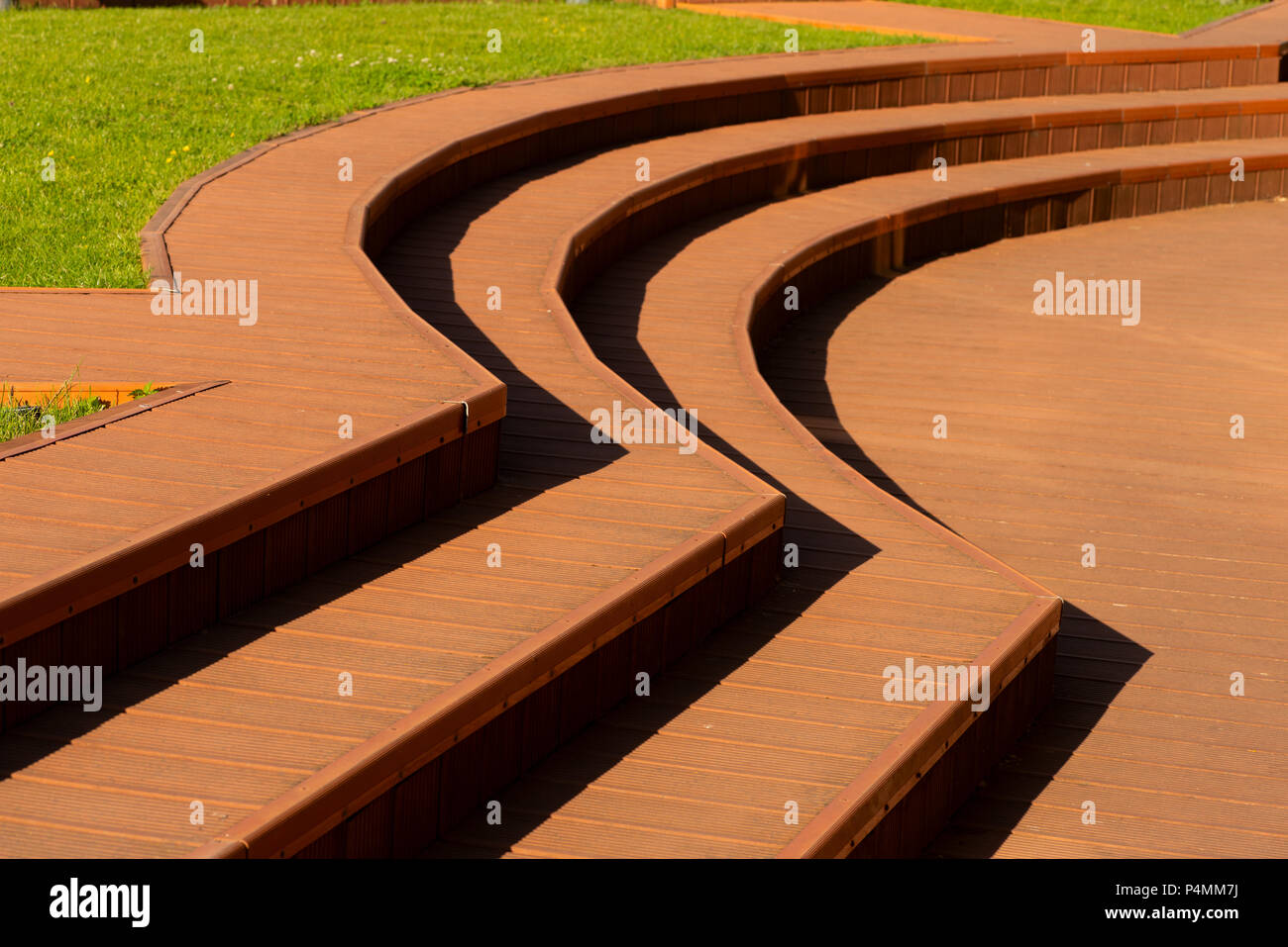 painted oak and wooden steps near the lawn outside in the park Stock ...