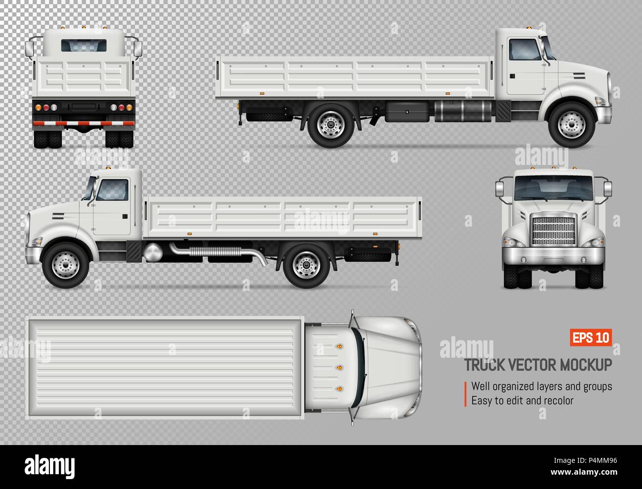 Flatbed truck vector mockup. Isolated template of the white lorry on ...