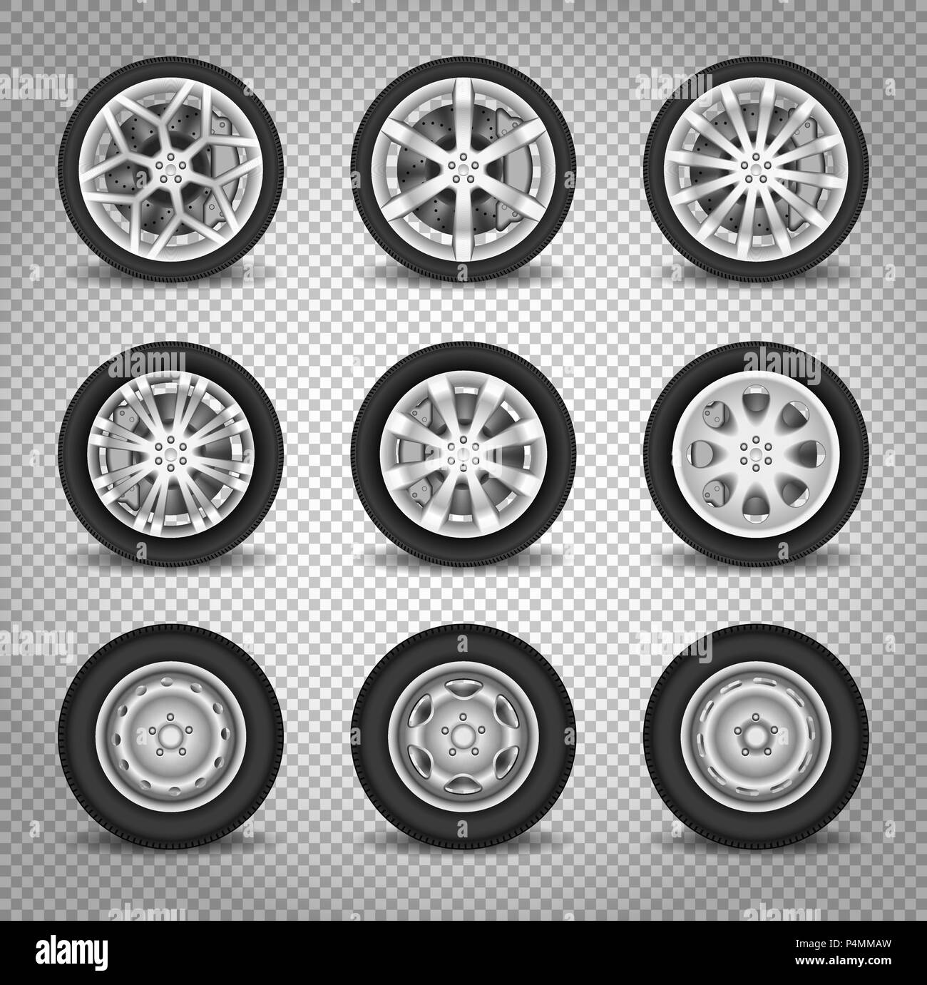 Car wheels set isolated on transparent background Stock Vector Image ...