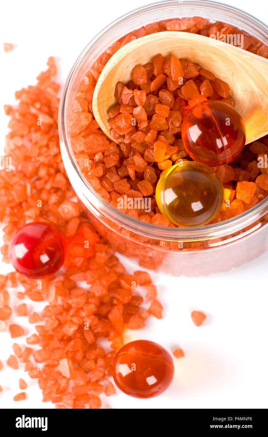 spa products: bath salt and oil balls in a bowl Stock Photo - Alamy