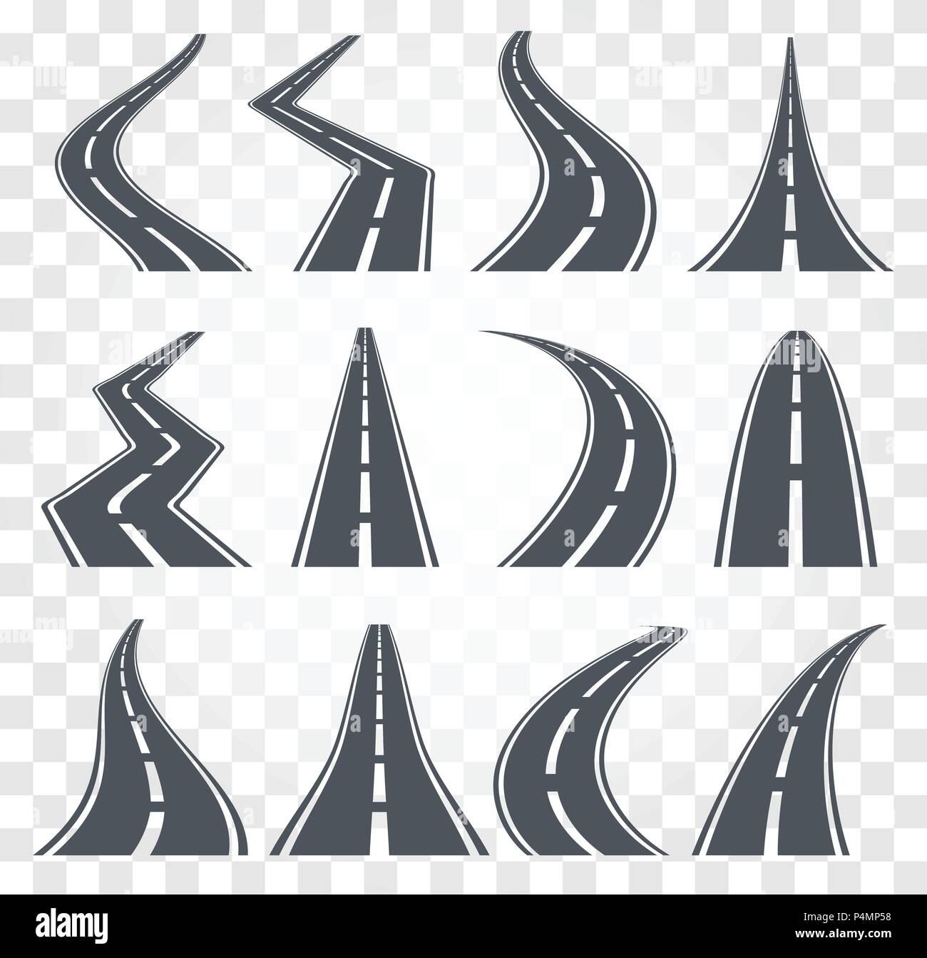 Roads set. Highway vector illustration on transparent baclground ...