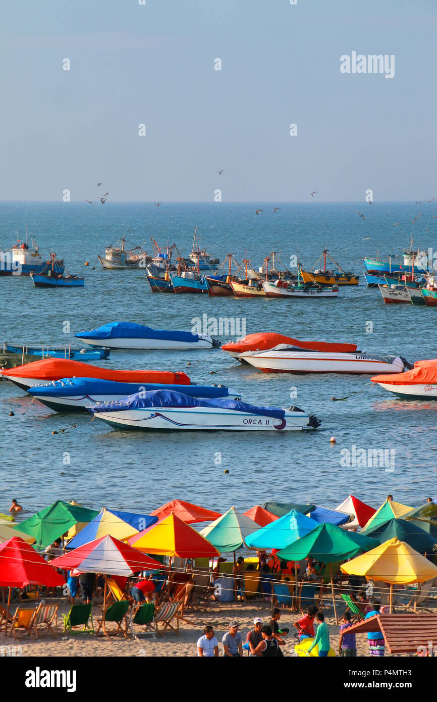 View of Paracas on the coast of Peru. Paracas is a small port town ...