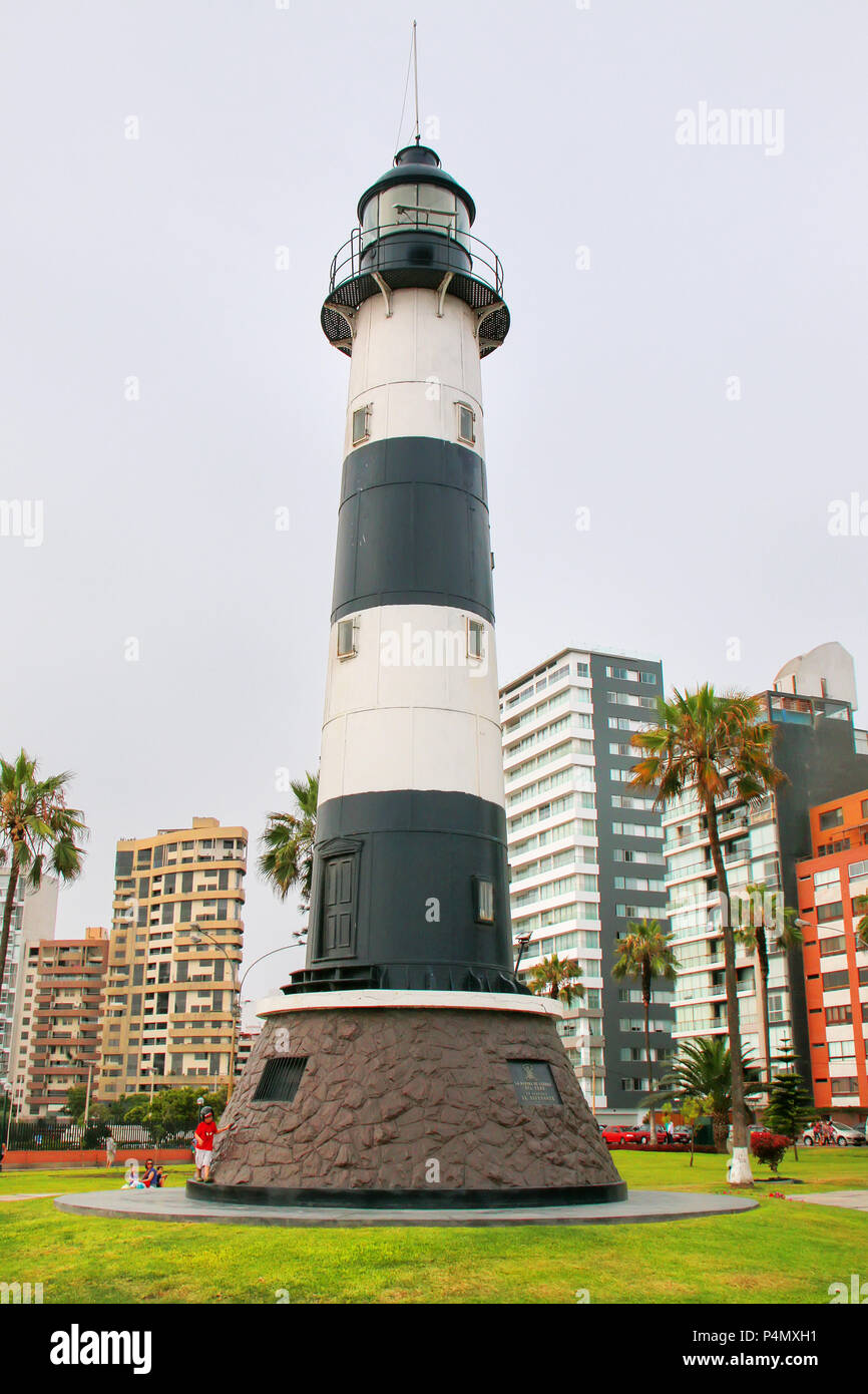 La Marina Lighthouse in Miraflores, Lima, Peru. It is an active ...