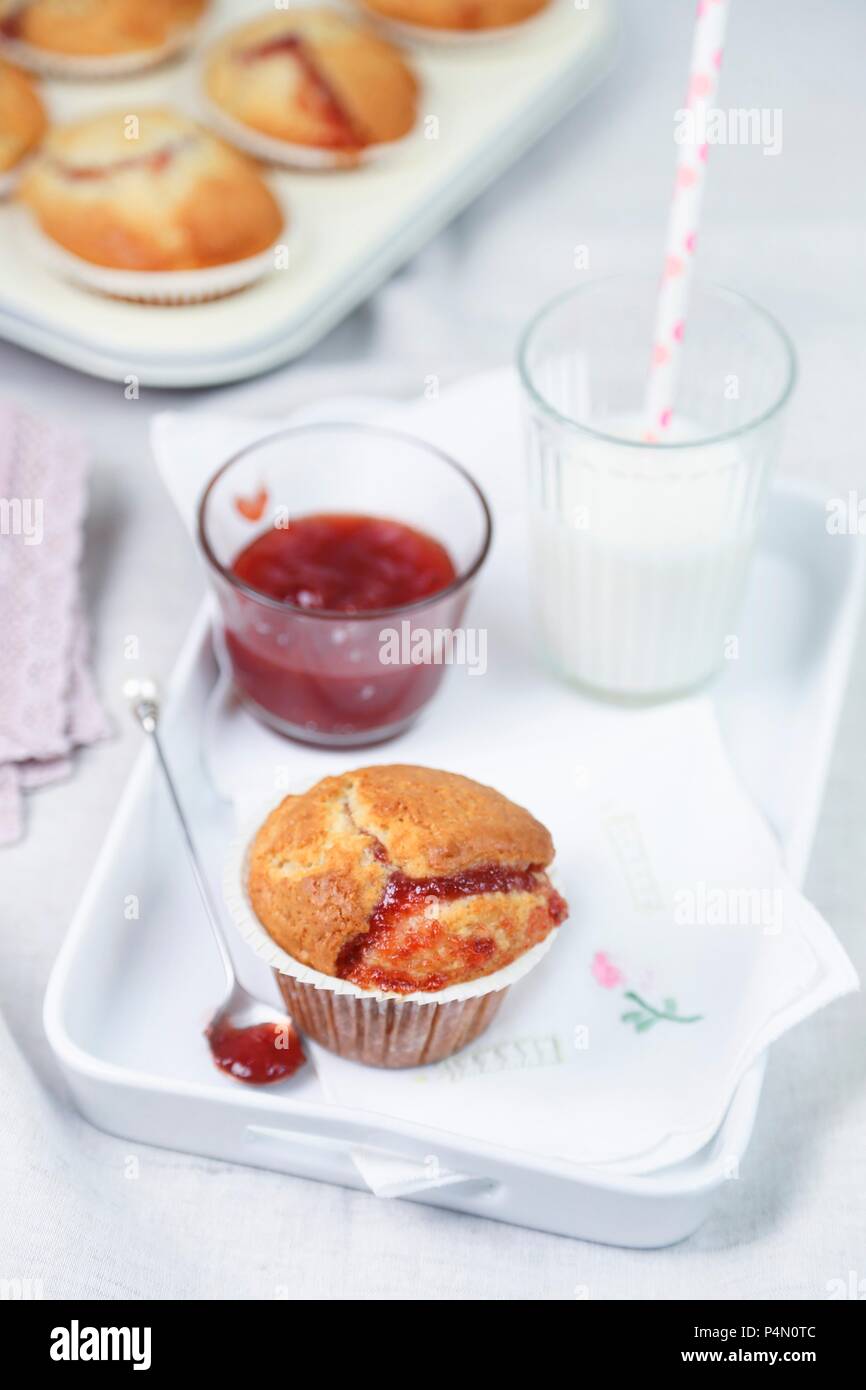 Muffins with jam for breakfast Stock Photo - Alamy