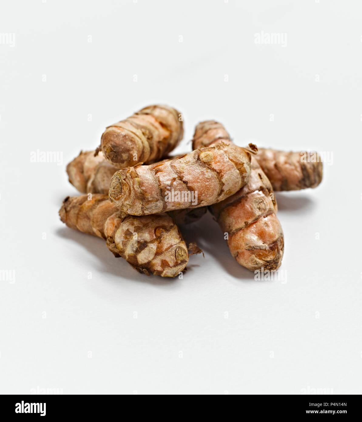 Whole Turmeric Roots on a White Background Stock Photo - Alamy