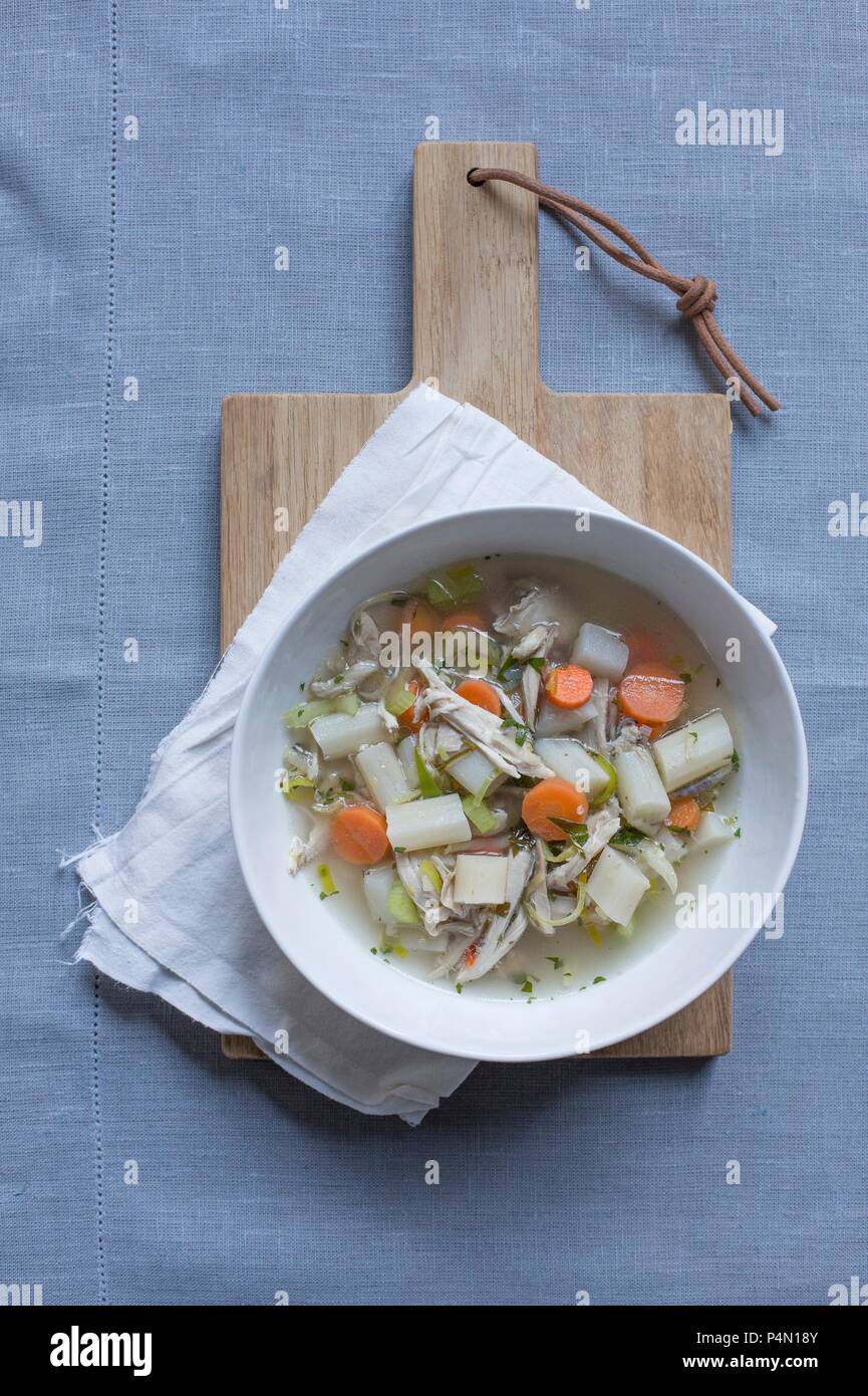 Chicken and vegetable soup (top view Stock Photo - Alamy