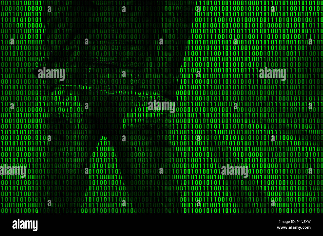 An image of a binary code from bright green figures, through which the ...