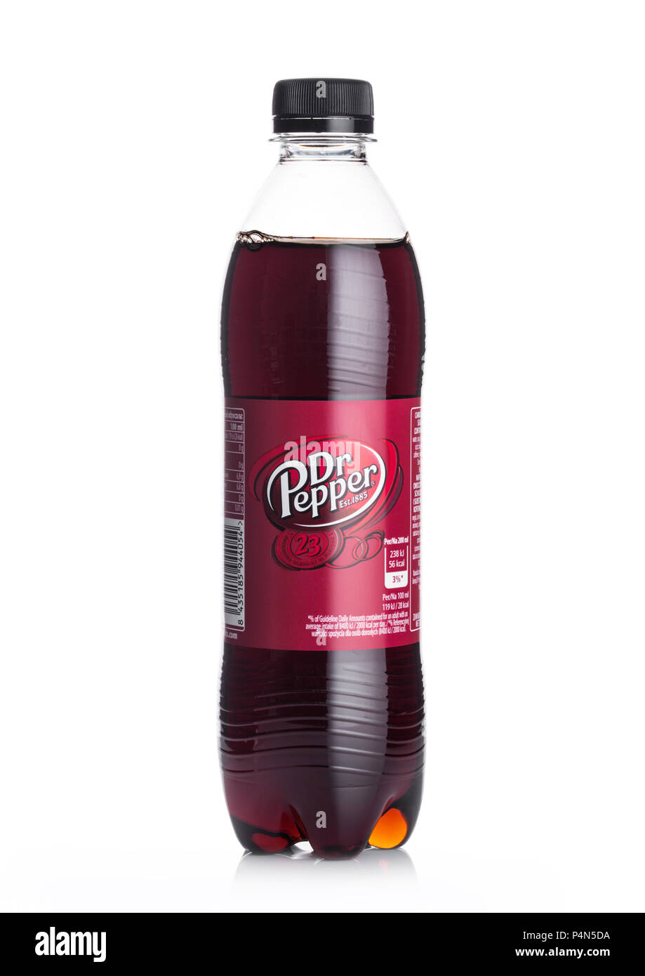 LONDON, UK - JUNE 2, 2018: Bottle of Dr.Pepper soda drink on white ...