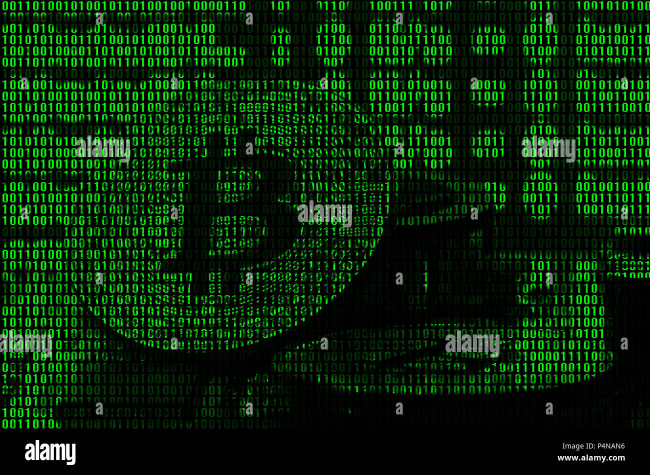 Image of the binary code from bright green digits, through which the ...