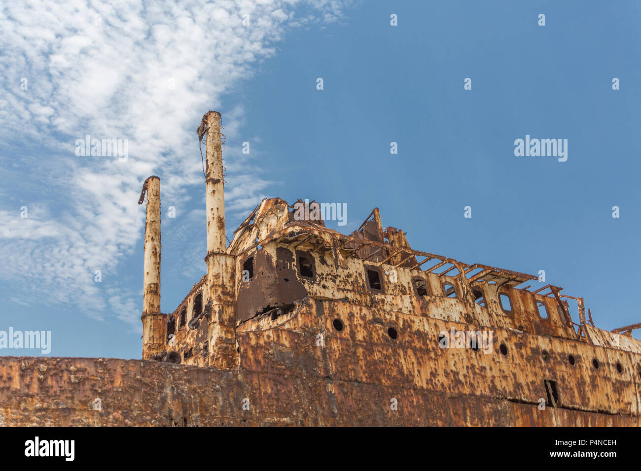 ship cemetery - detail of abandoned ship carcass in the atlantic ocean ...