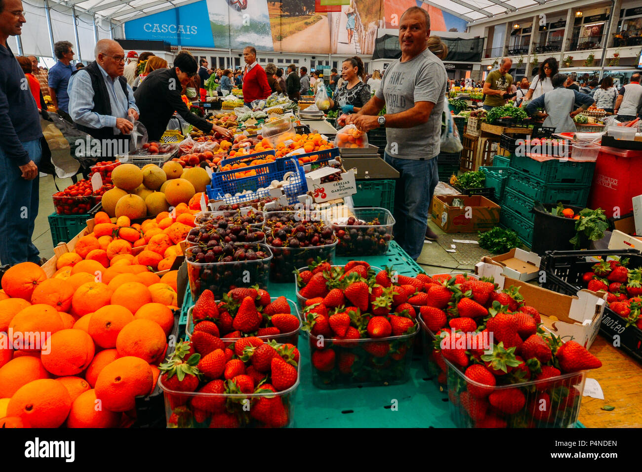 Cascais, Portugal - June 9th, 2018: Cascais food market is the place to ...