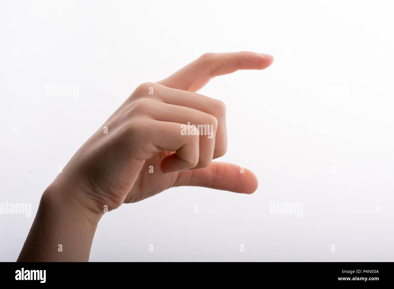 Hand measuring on a white background Stock Photo - Alamy
