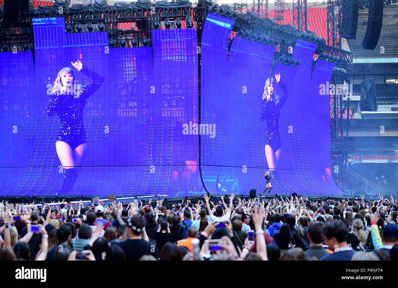 Taylor Swift arrives on stage during the Reputation Stadium Tour at ... Taylor Swift arrives on stage during the Reputation Stadium Tour at ...