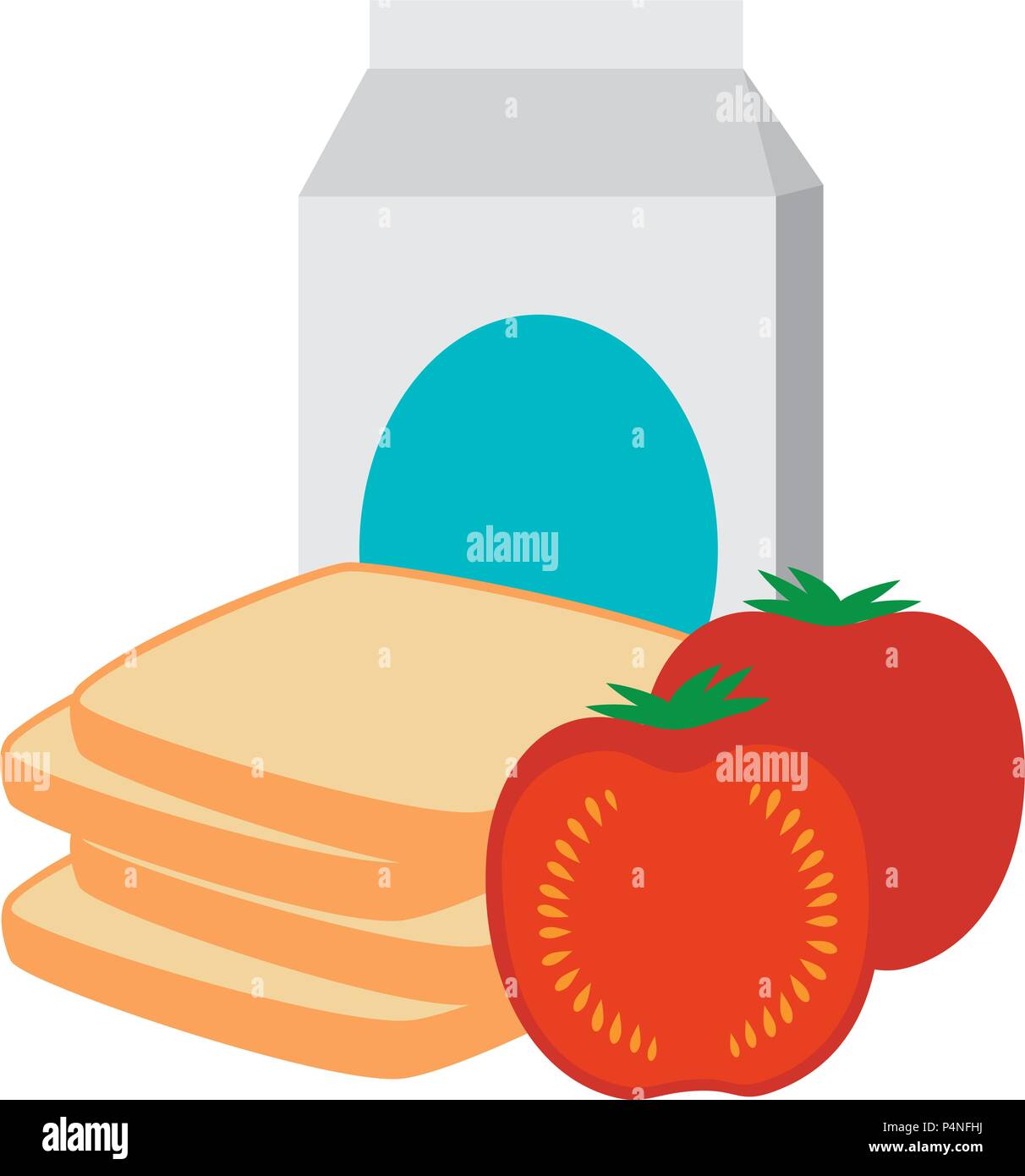 milk box with tomato and bread vector illustration design Stock Vector ...