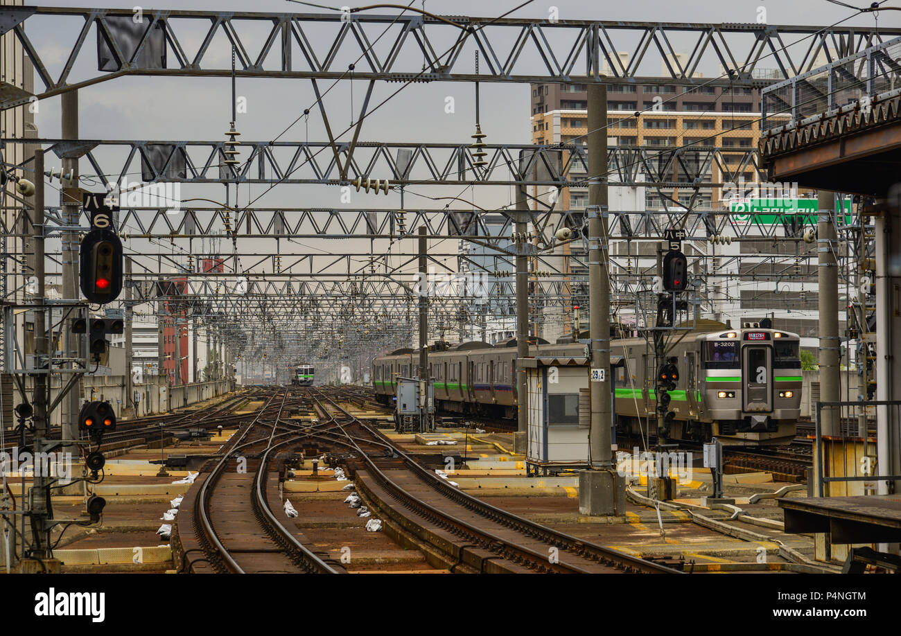 Sapporo, Japan - Sep 26, 2017. Rail tracks at JR station in Sapporo ...