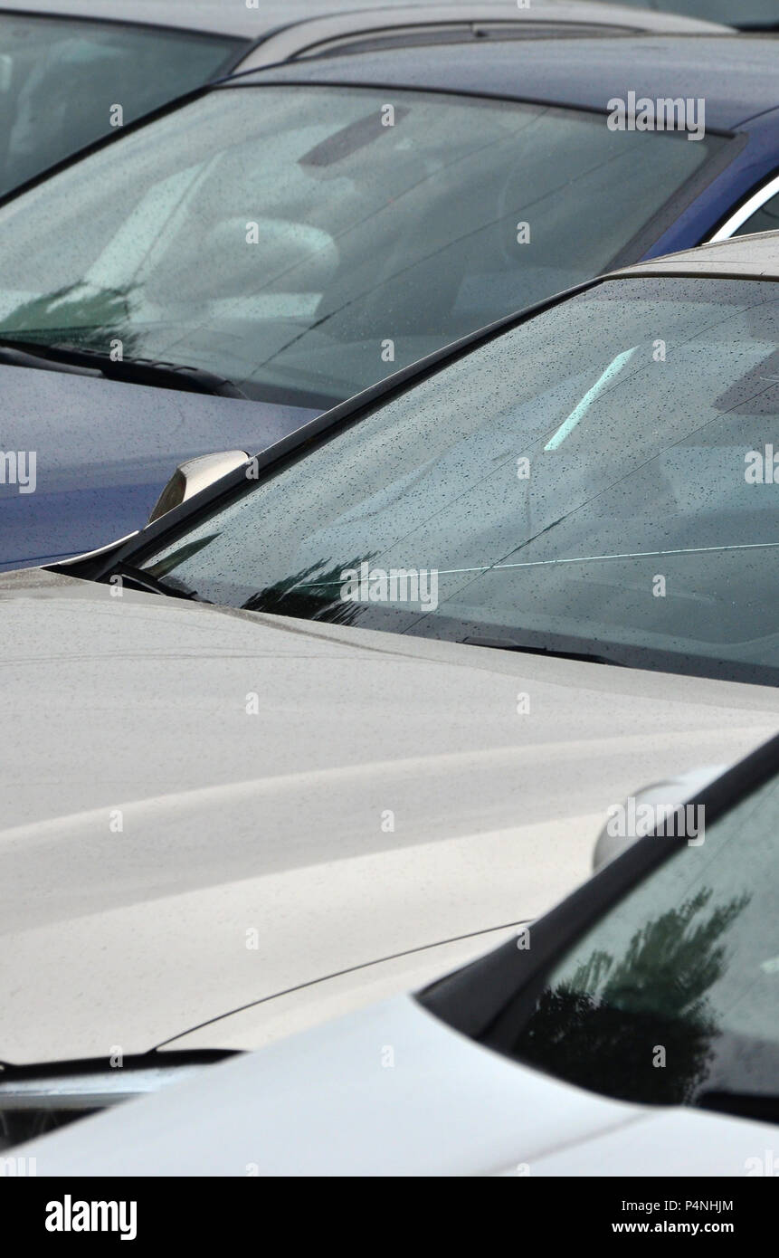 Roofs of several cars. A lot of cars stand close at rush hour Stock ...