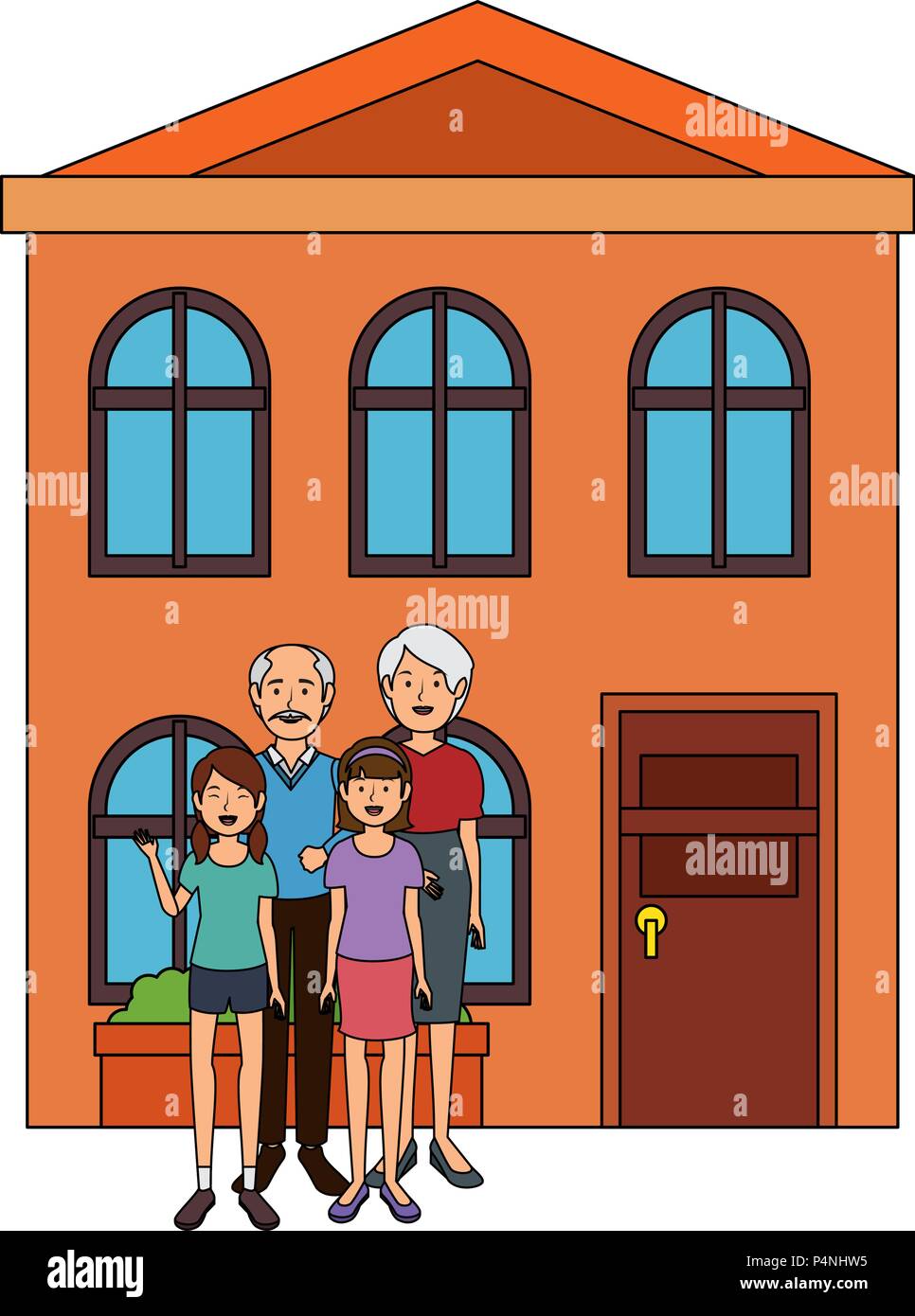 Family portrait architecture home Stock Vector Images - Alamy