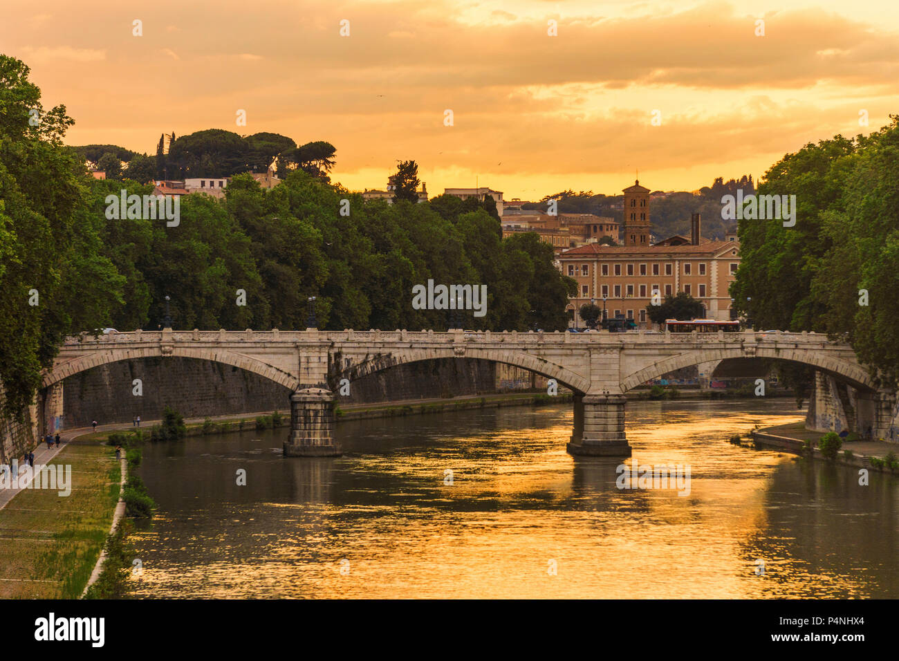 Bridge over the river Tiber in Rome at sunset Stock Photo - Alamy
