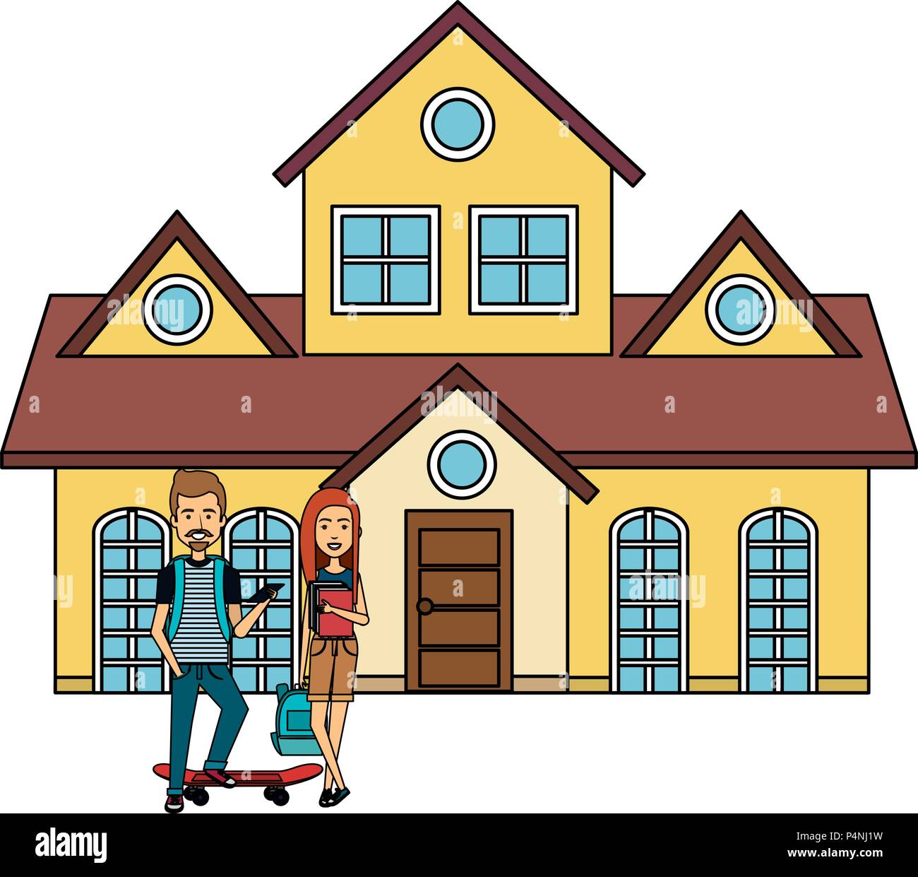 Young couple love front building Stock Vector Images - Alamy