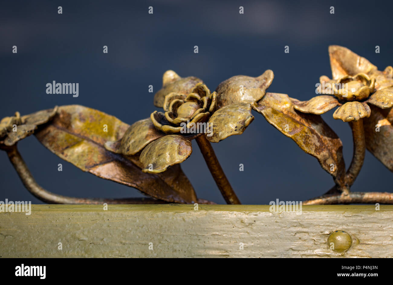Details, structure and ornaments of forged iron gate. Decorative ...