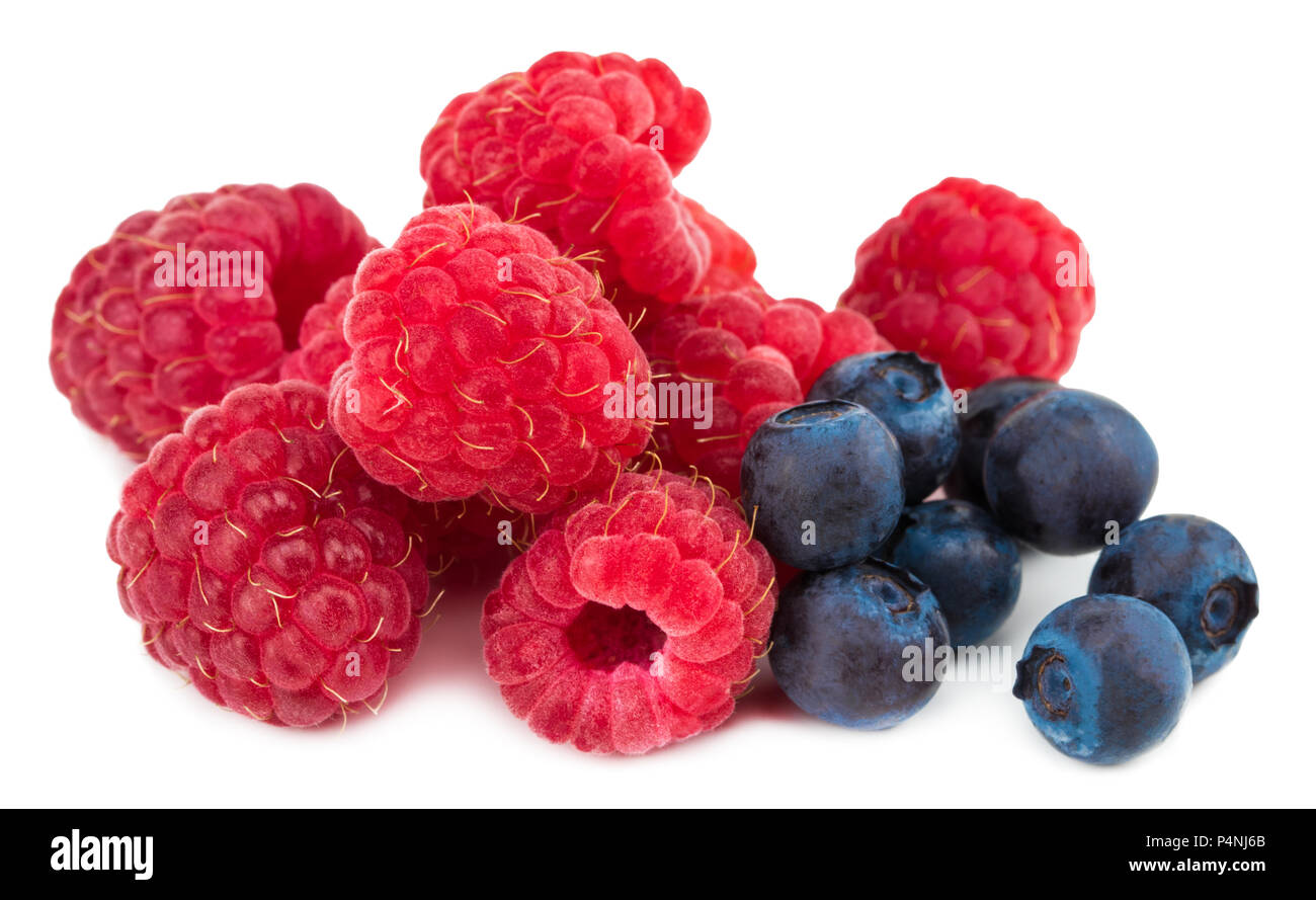 raspberry and blueberries isolated on white background Stock Photo - Alamy