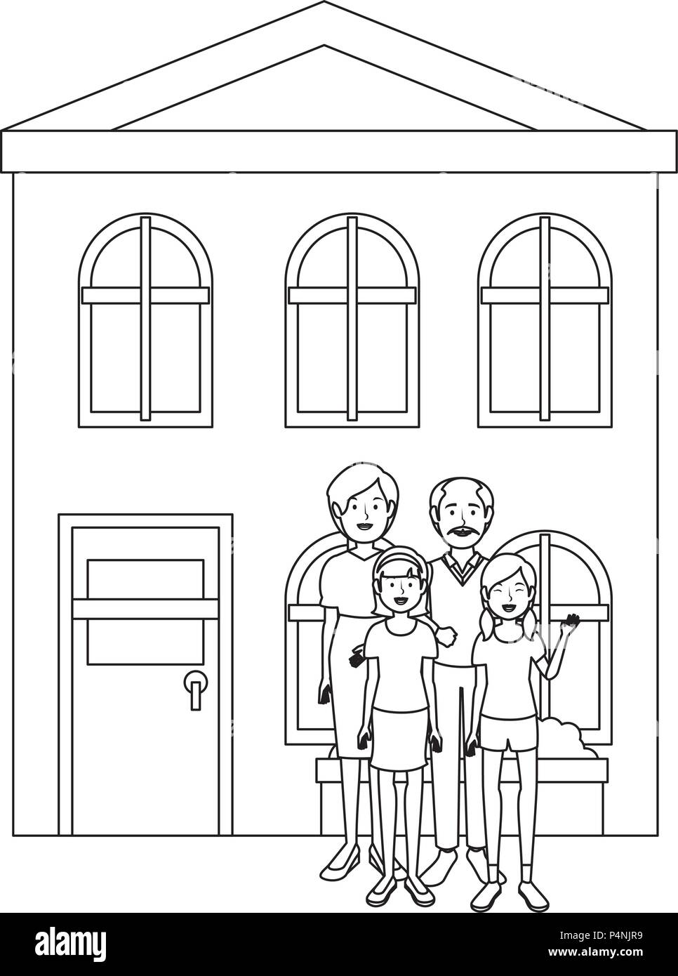 Family portrait architecture home Stock Vector Images - Alamy