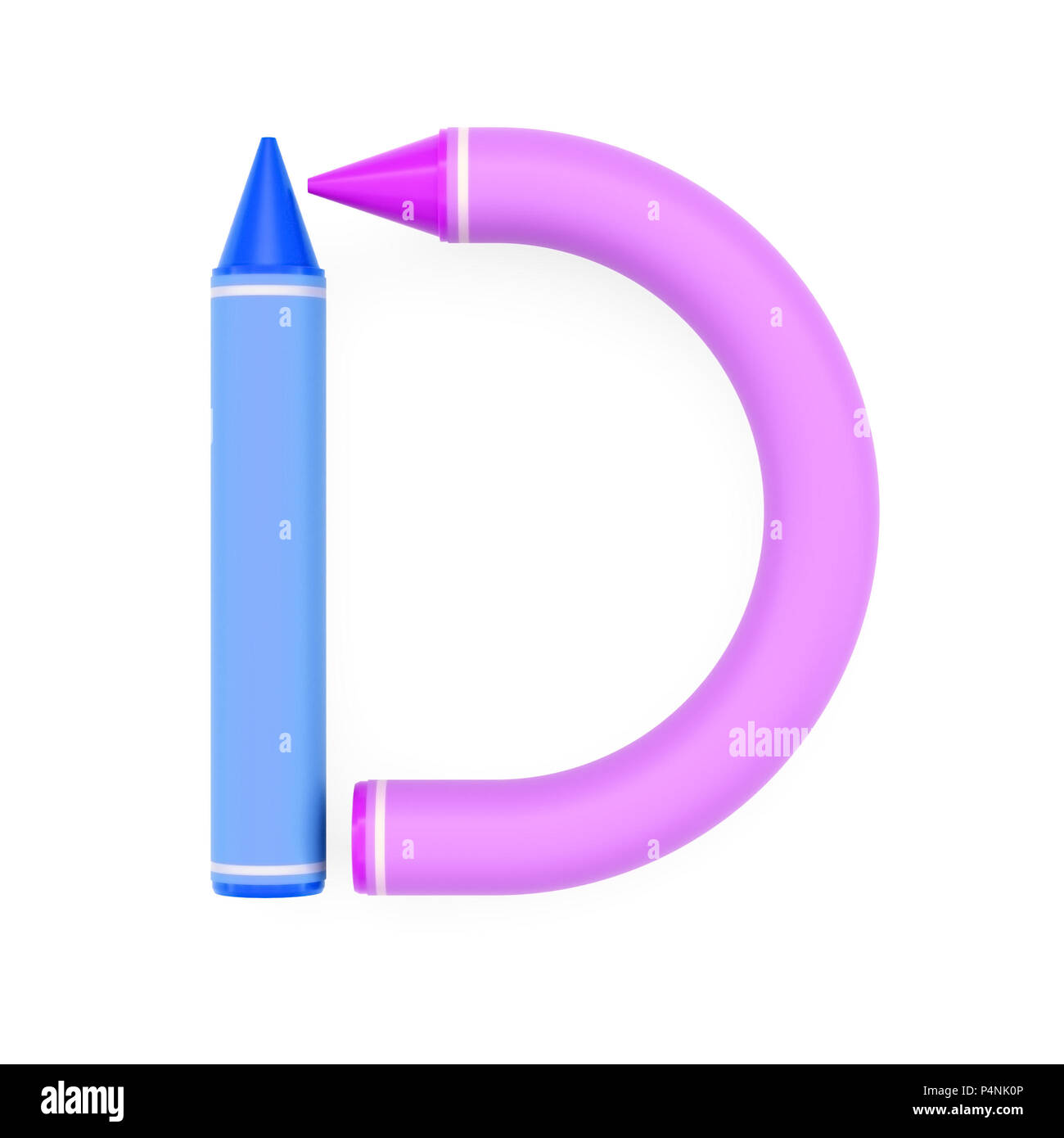 Colored wax crayons assembled like capital letter D on white background ...