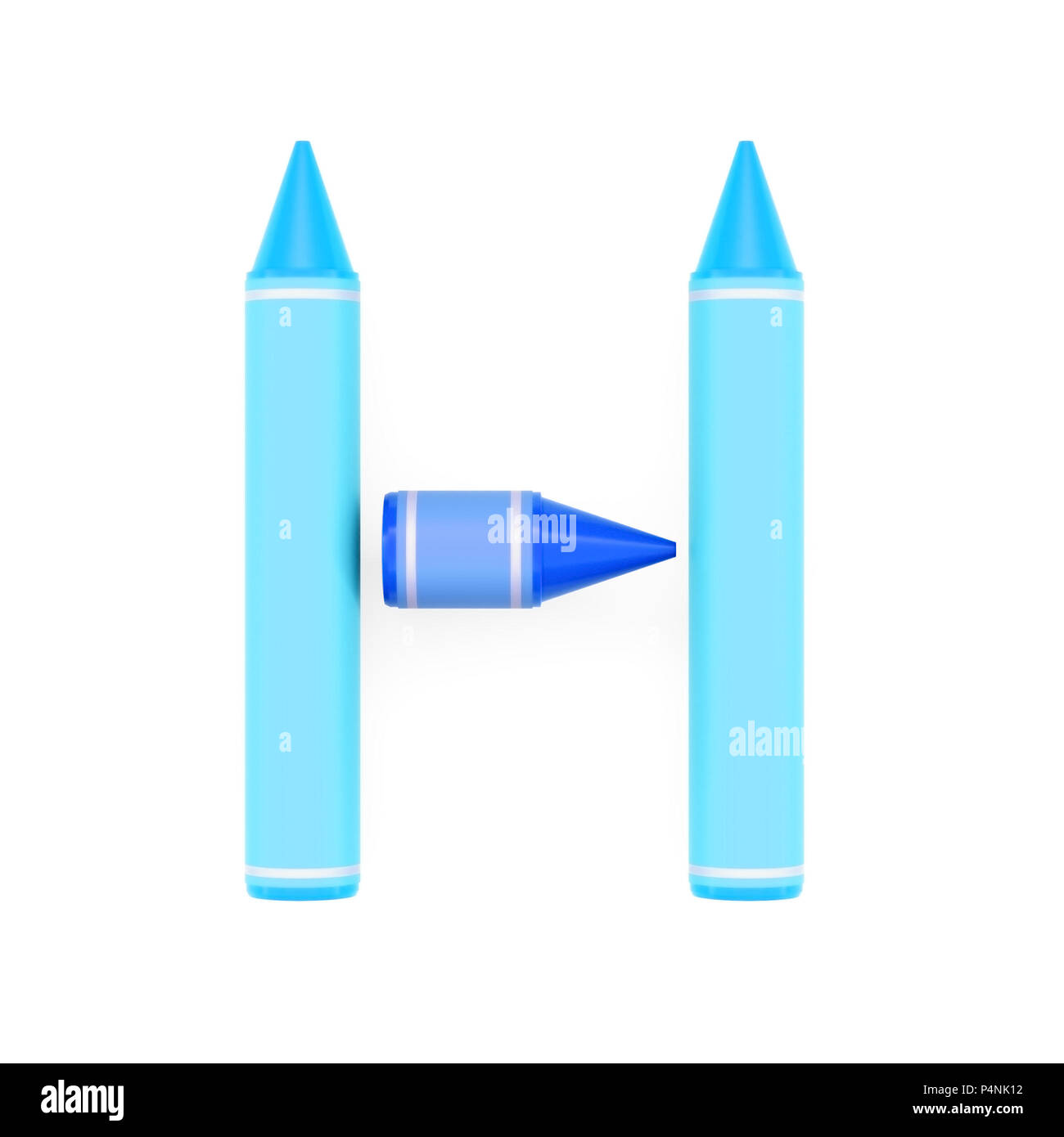 Colored wax crayons assembled like capital letter H on white background ...
